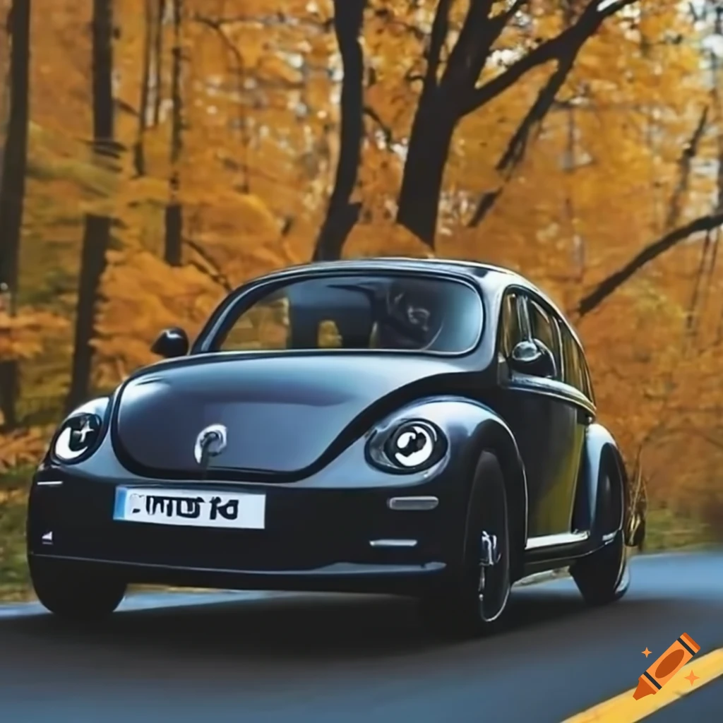 Black volkswagen beetle a4 on autumn forest road