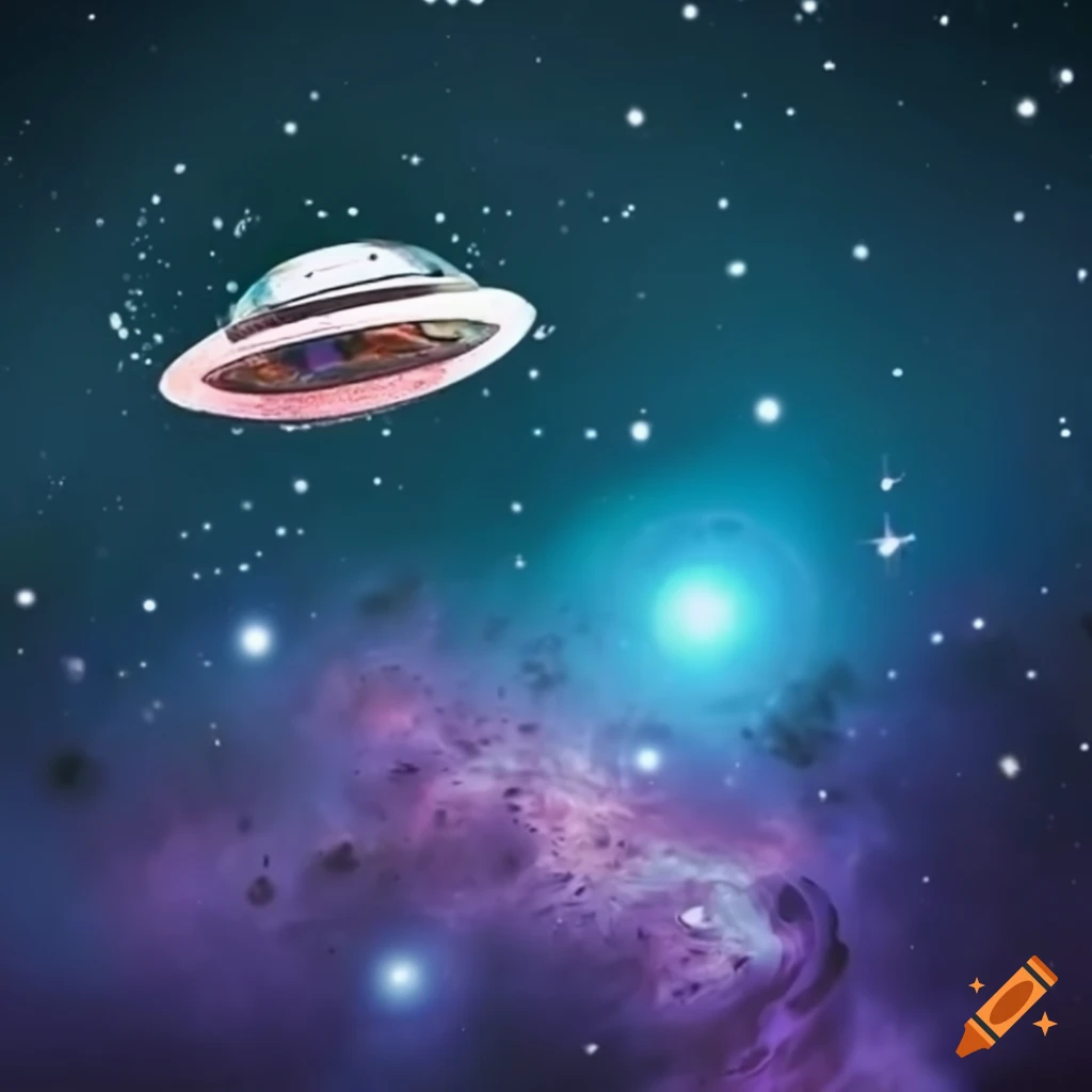 Space-themed intro slide with ufo