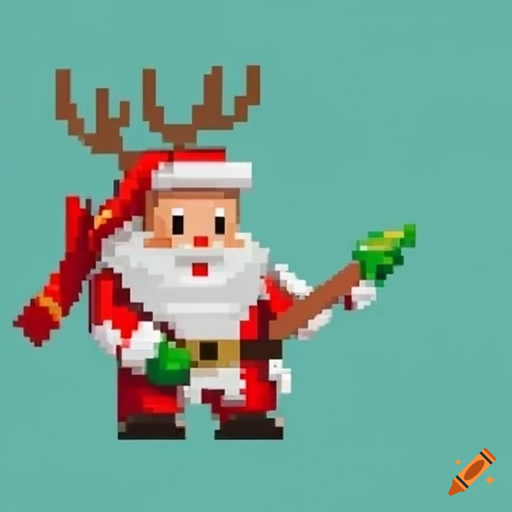 8 bit santa claus and reindeers on Craiyon