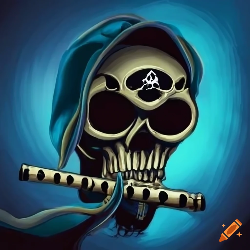 Pirate skull playing the flute