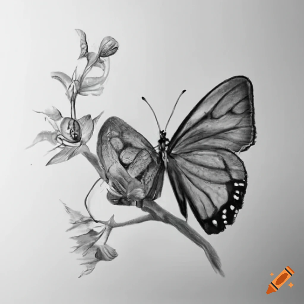 Realistic pencil drawing of a stunning butterfly with detailed features ...