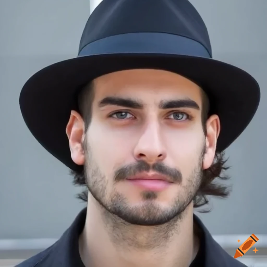 Charming young italian man in a black hat on Craiyon