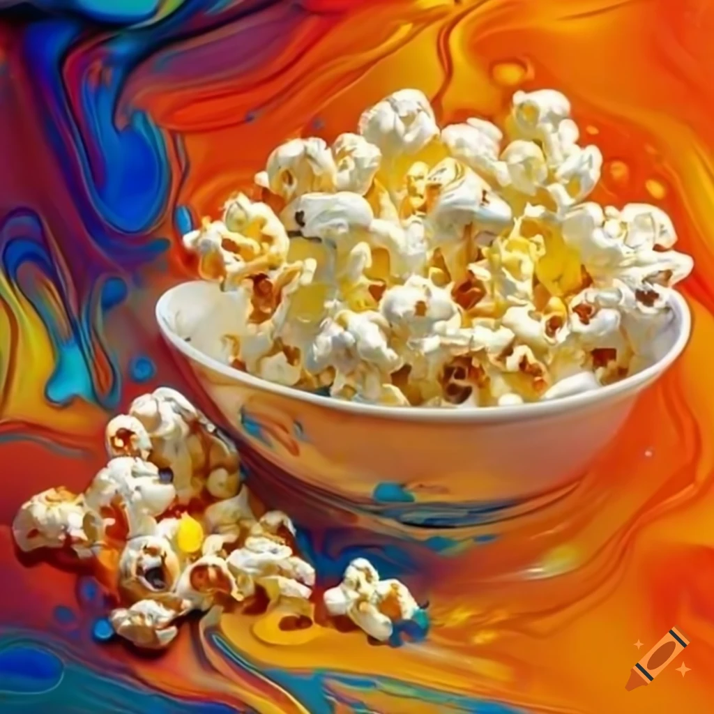 Spilled bowl of popcorn in oil paint