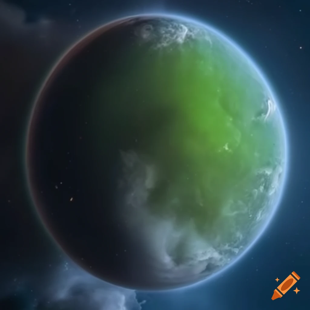 Green planet with clouds seen from outer space on Craiyon