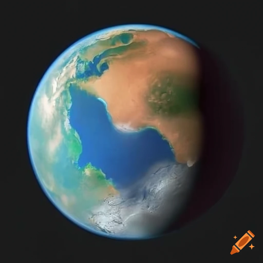 Terraformed mars captured by satellite in a realistic depiction
