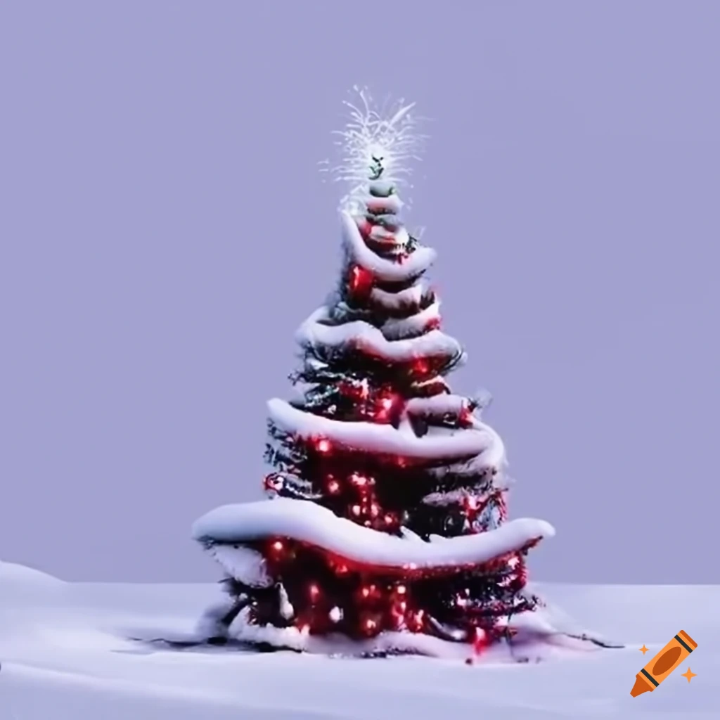 Christmas tree covered in snow on Craiyon