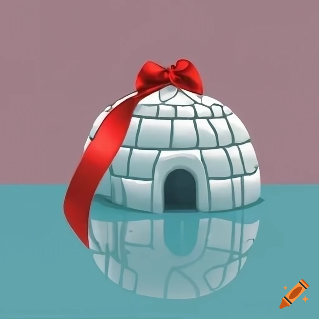 Igloo with a red ribbon around it