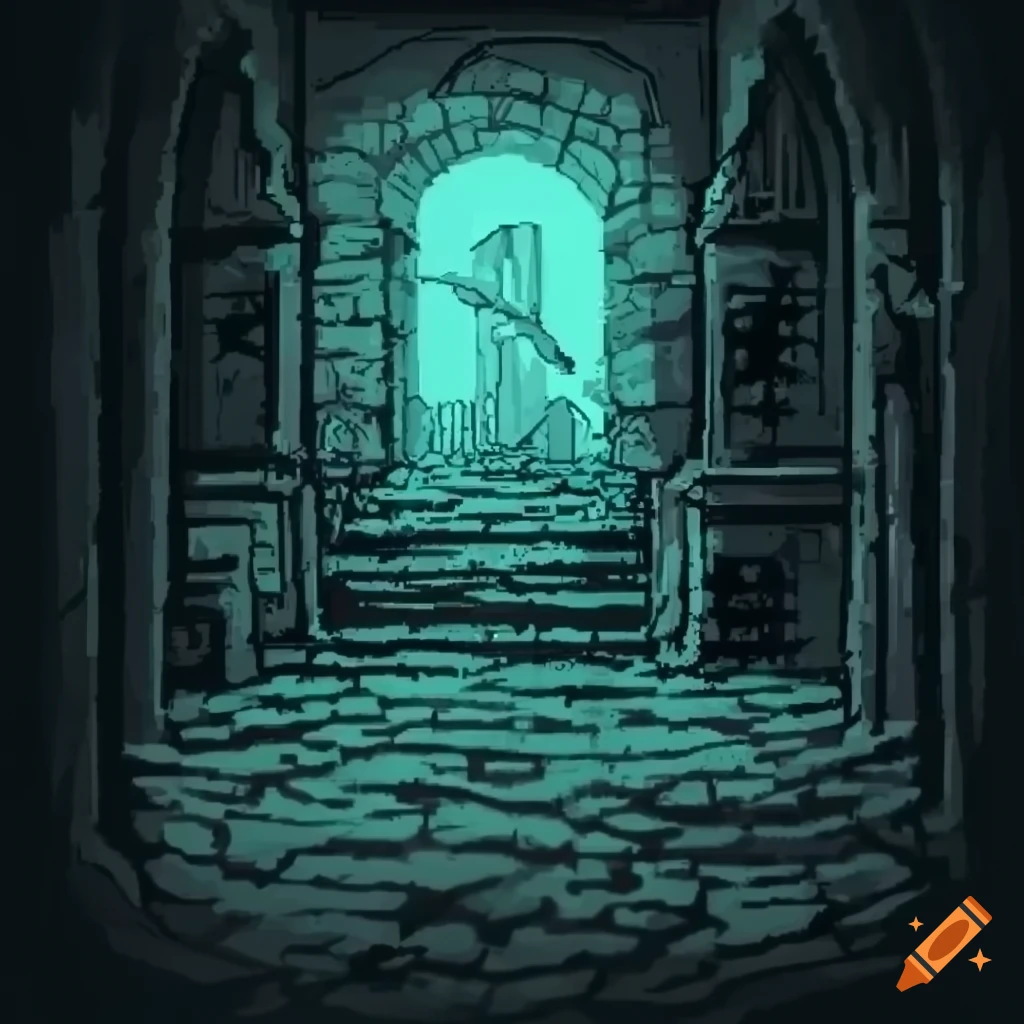 Pixel art of a spooky underground passage in a dungeon crawling game on ...