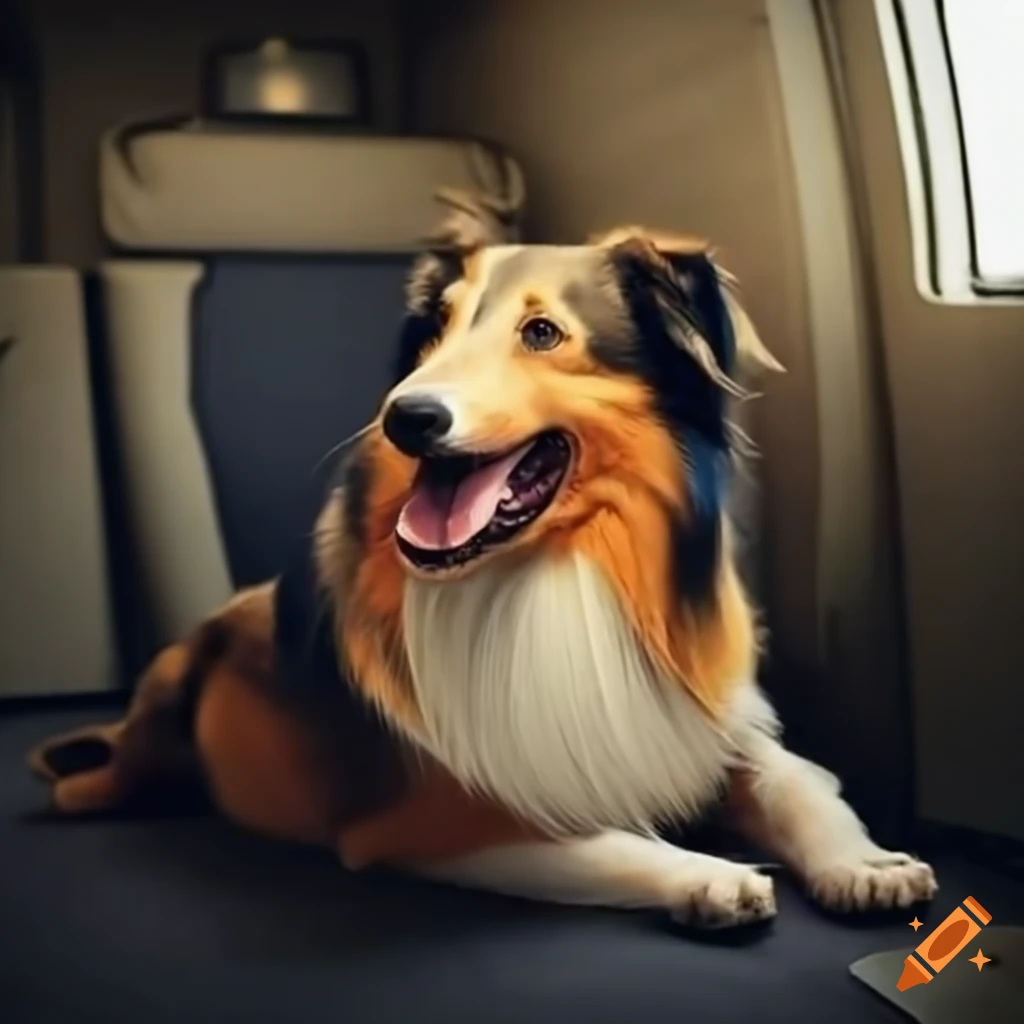 Collie lying on the floor of a train