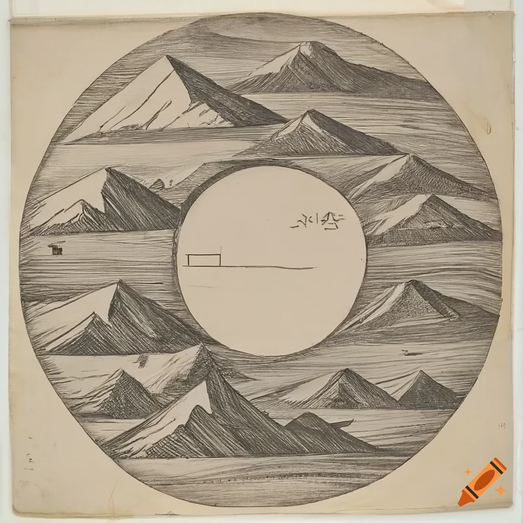 Eight connected mountains with text 'De Acht Bergen' in the dirt on Craiyon