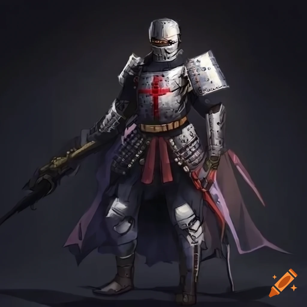 Anime soldier in futuristic knight templar and samurai fusion armor on ...