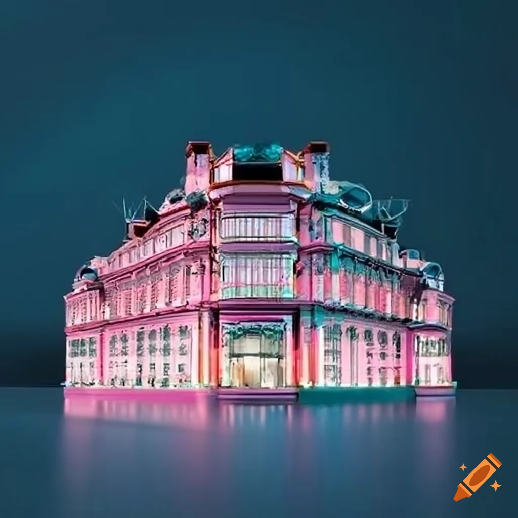 Interior view of a modern three-story jewelry store building with a ...