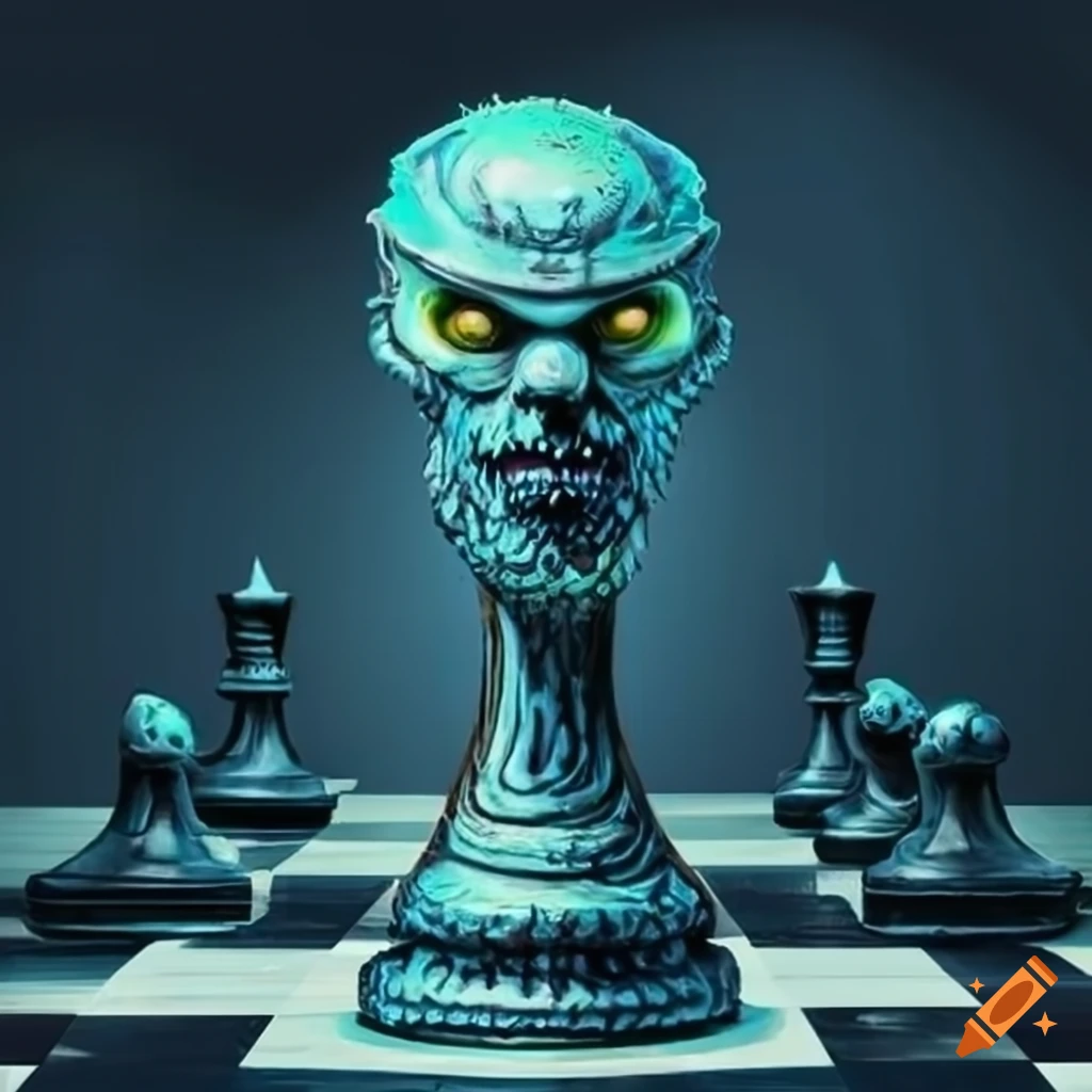 Intergalactic creature playing chess with greek gods