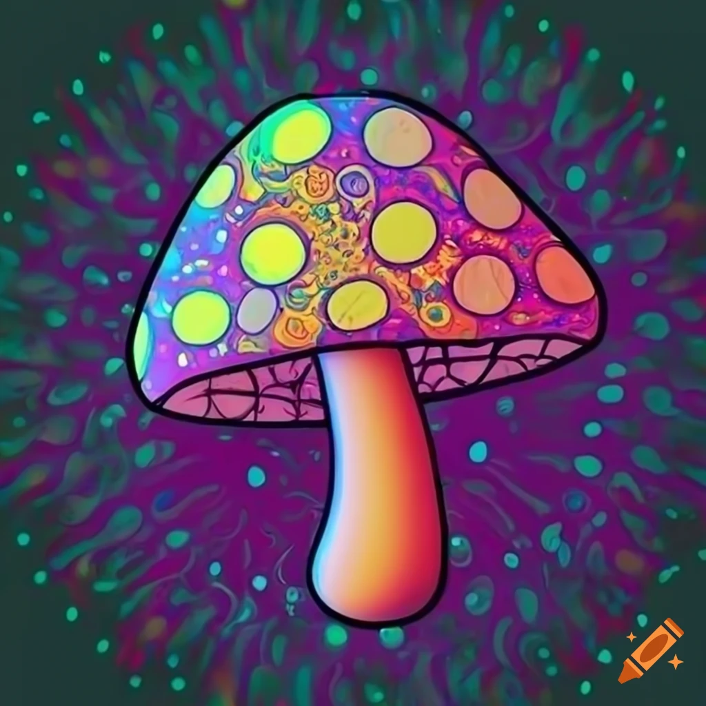 Psychedelic mushroom emitting smoke with colorful outlines on Craiyon