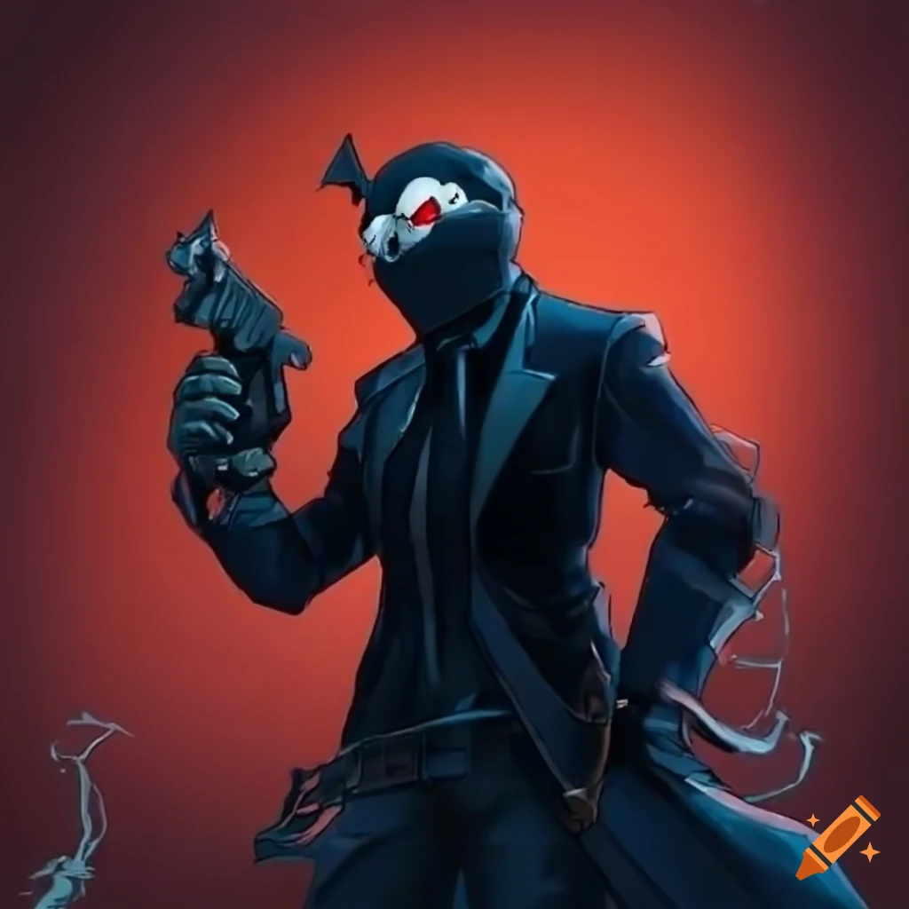 Character posing with a gun in action