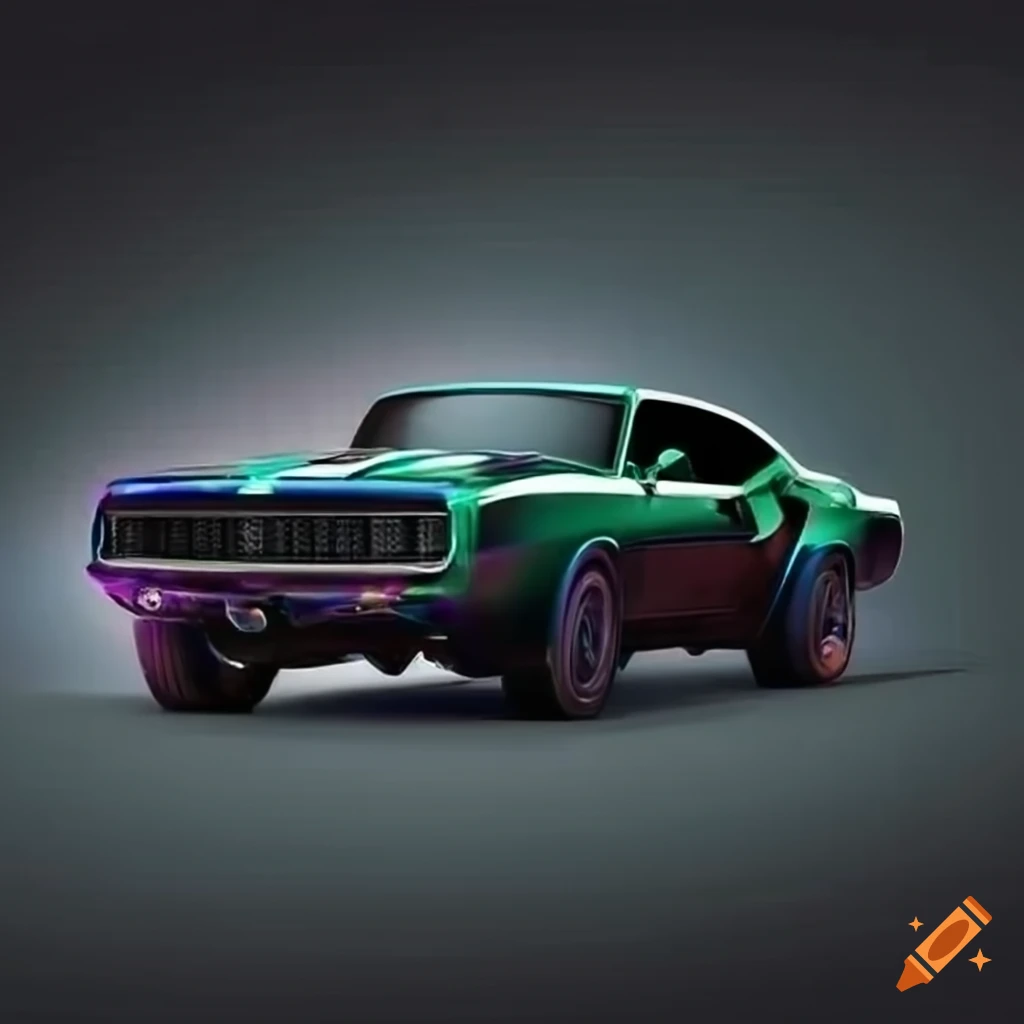 Abstract muscle car with a monster driver and large engine