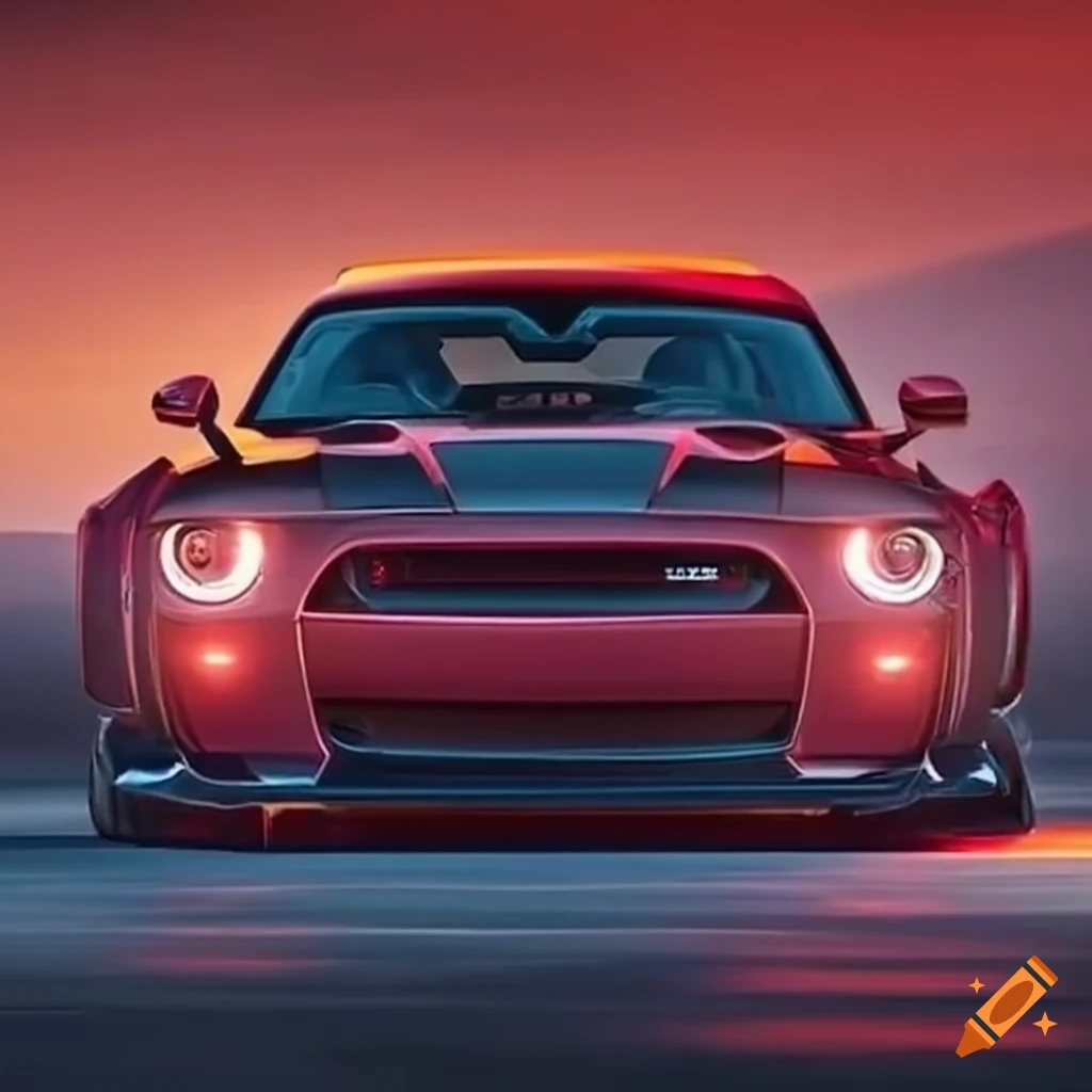 Nissan GTR 35 and Dodge Challenger Demon hybrid car on Craiyon