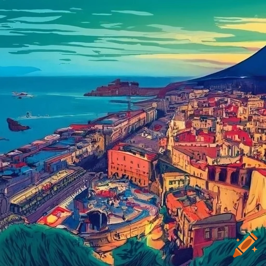 Retro poster of naples city