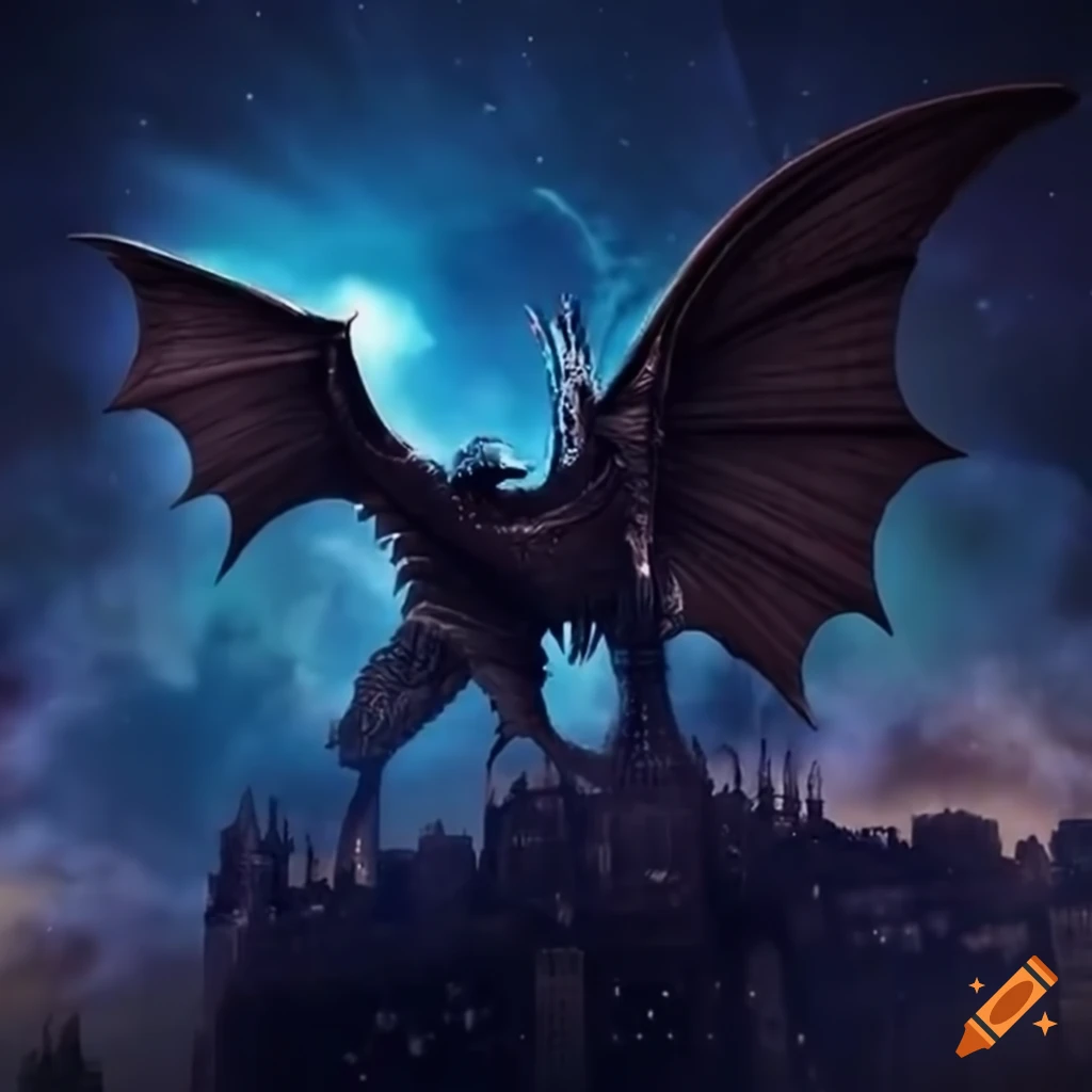 Mythical dragon attacking the eiffel tower in a fantasy battle