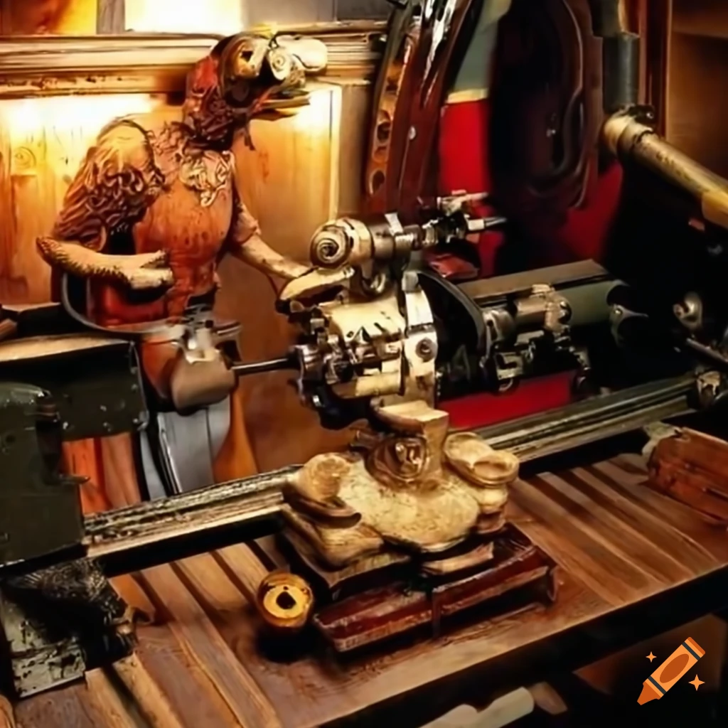 Steampunk chicken using a lathe machine on Craiyon
