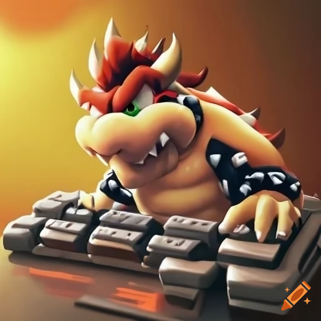 Bowser using a keyboard on Craiyon