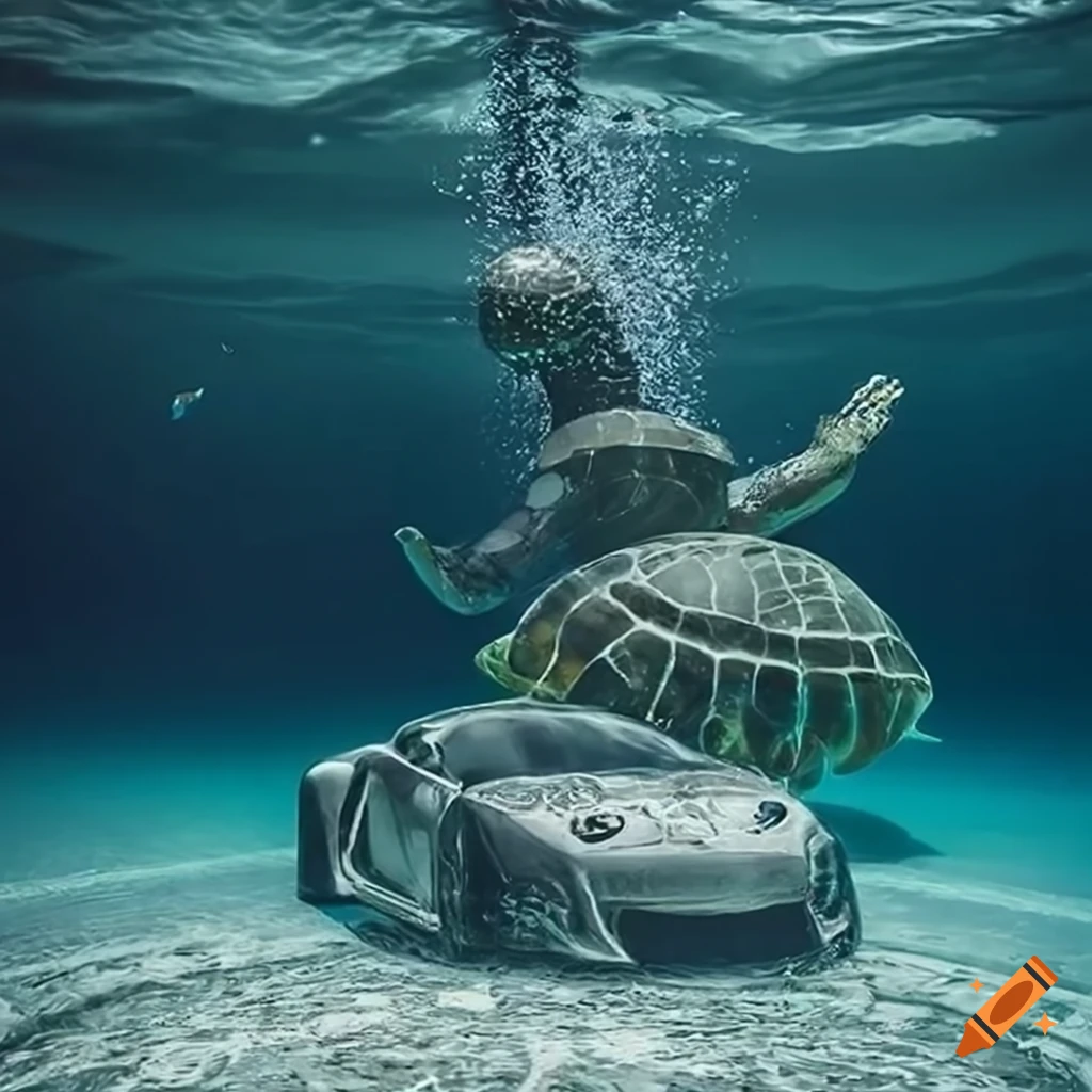 Underwater basketball championship with turtles and carbon sports car ...
