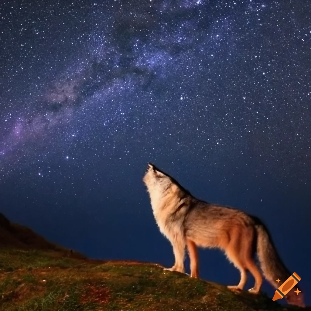 Wolf howling under the night sky with serbian flag