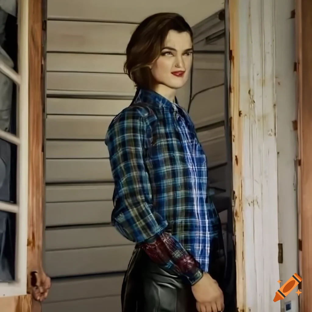 Actress resembling rachel weisz at age 20 standing in doorway with ...