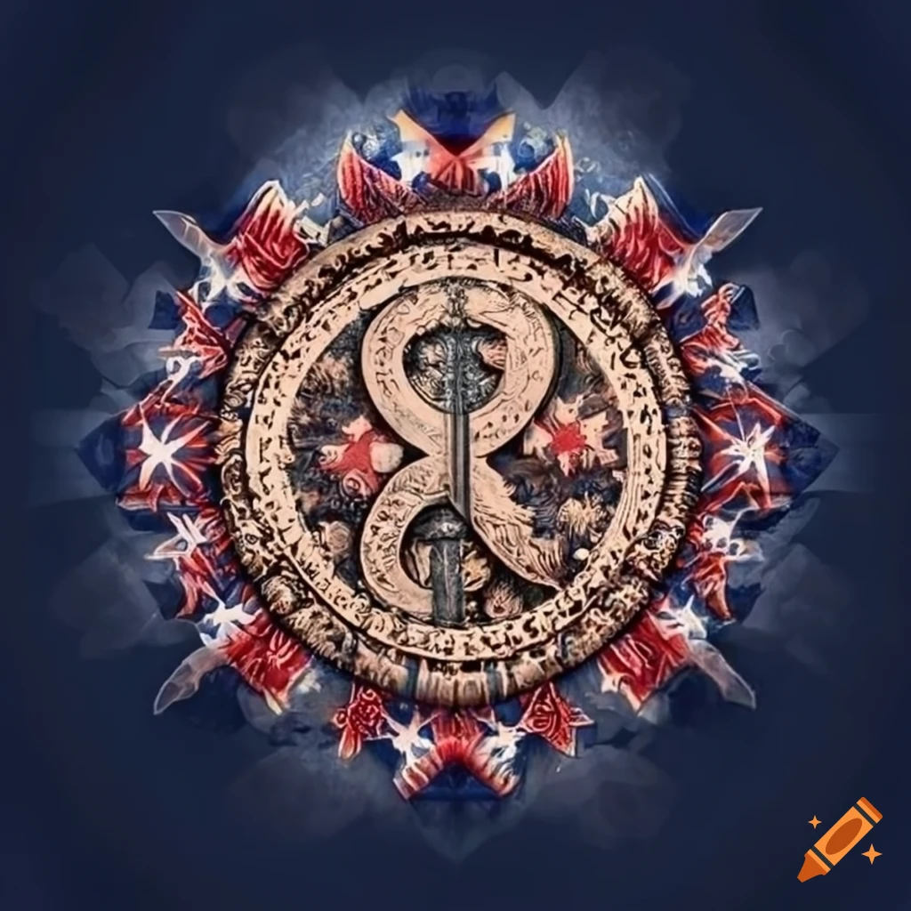 Patriotic emblem with intricate currency symbols