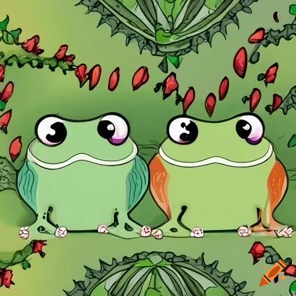 Two cute frogs cuddling in natural surroundings on Craiyon