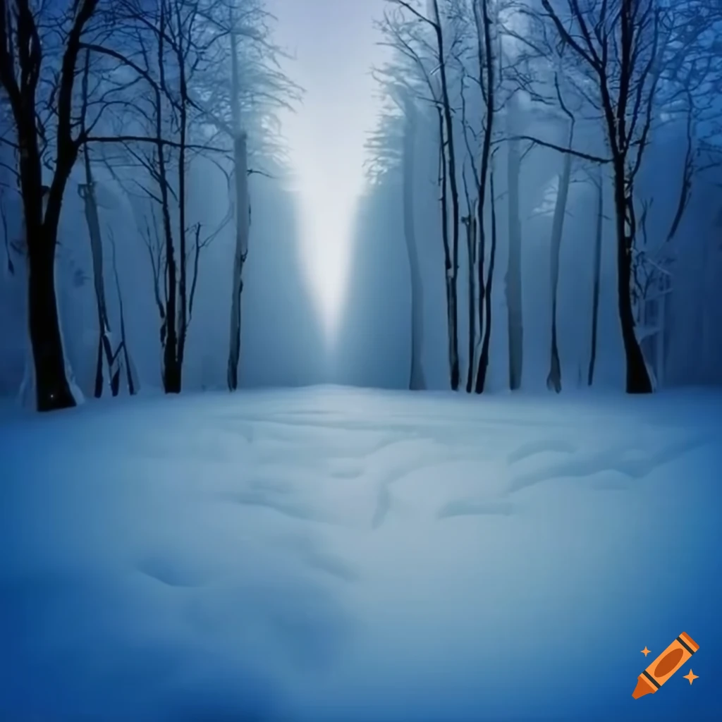 Serene winter scene of a frozen forest on Craiyon