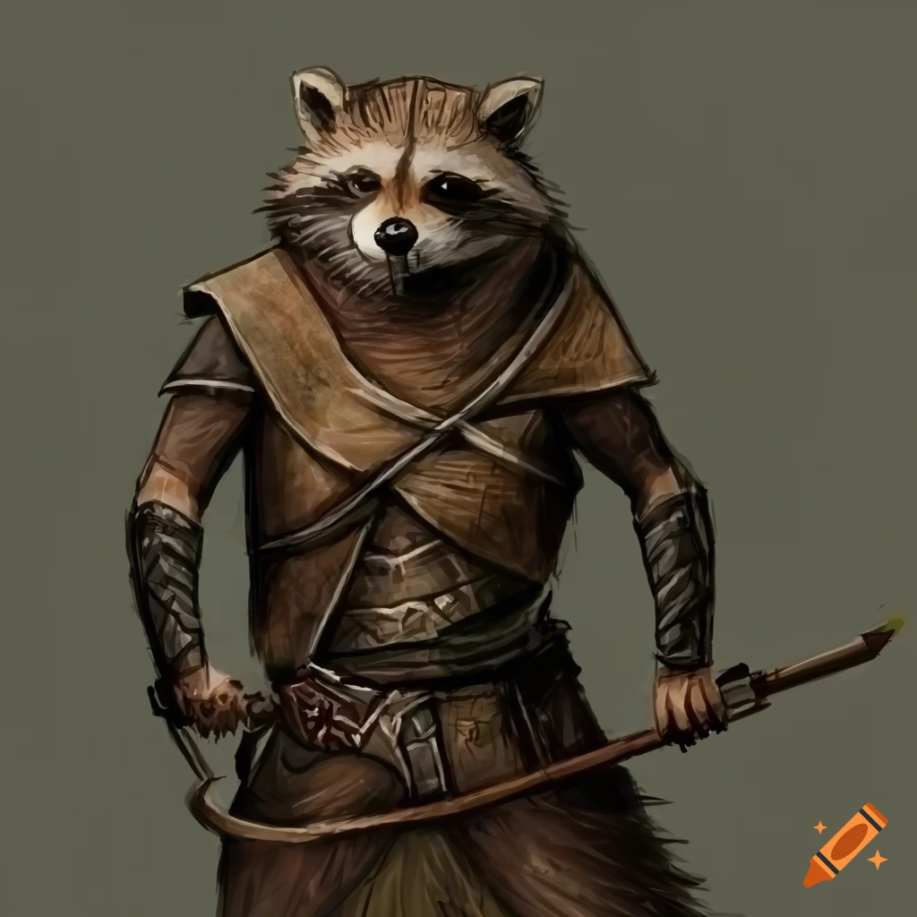 Color pencil sketch of a raccoon archer in skyrim on Craiyon