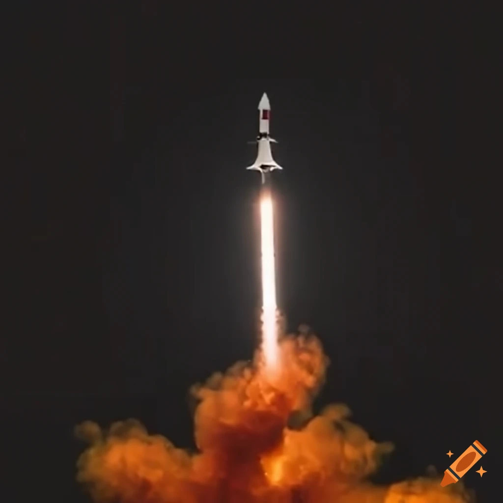 Rocketship flying through space