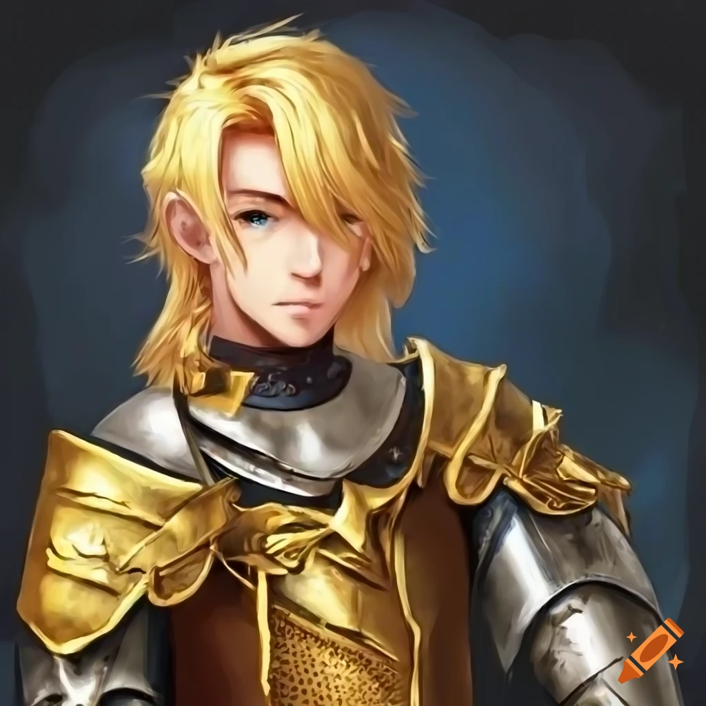 Young male knight Sir Goldenloin with long blonde hair on Craiyon