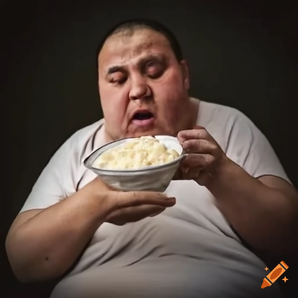 Bosnian man enjoying rice pudding on Craiyon