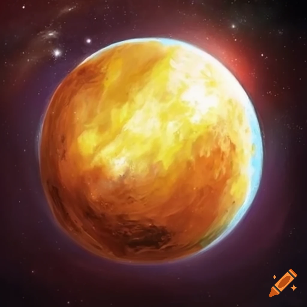 Golden planet in space painting