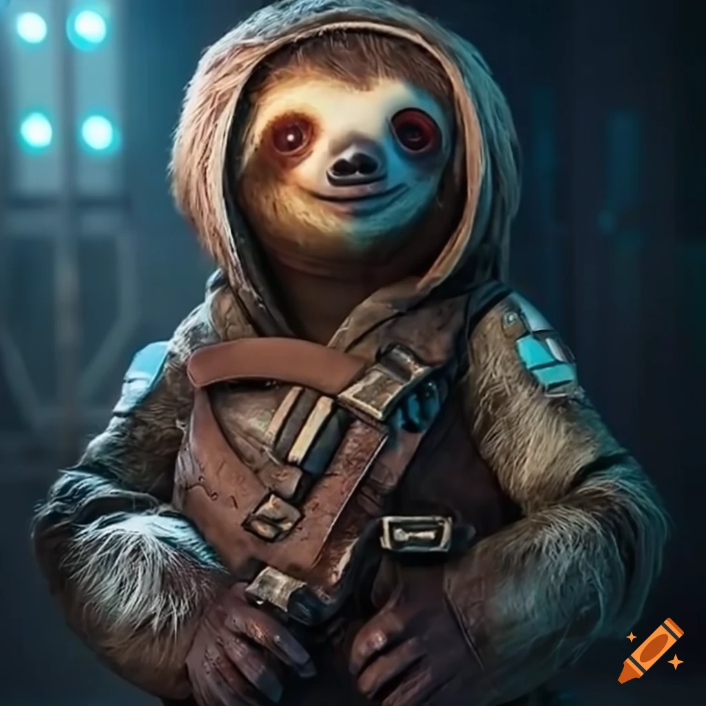 Cute sloth cosplaying as a dead space engineer