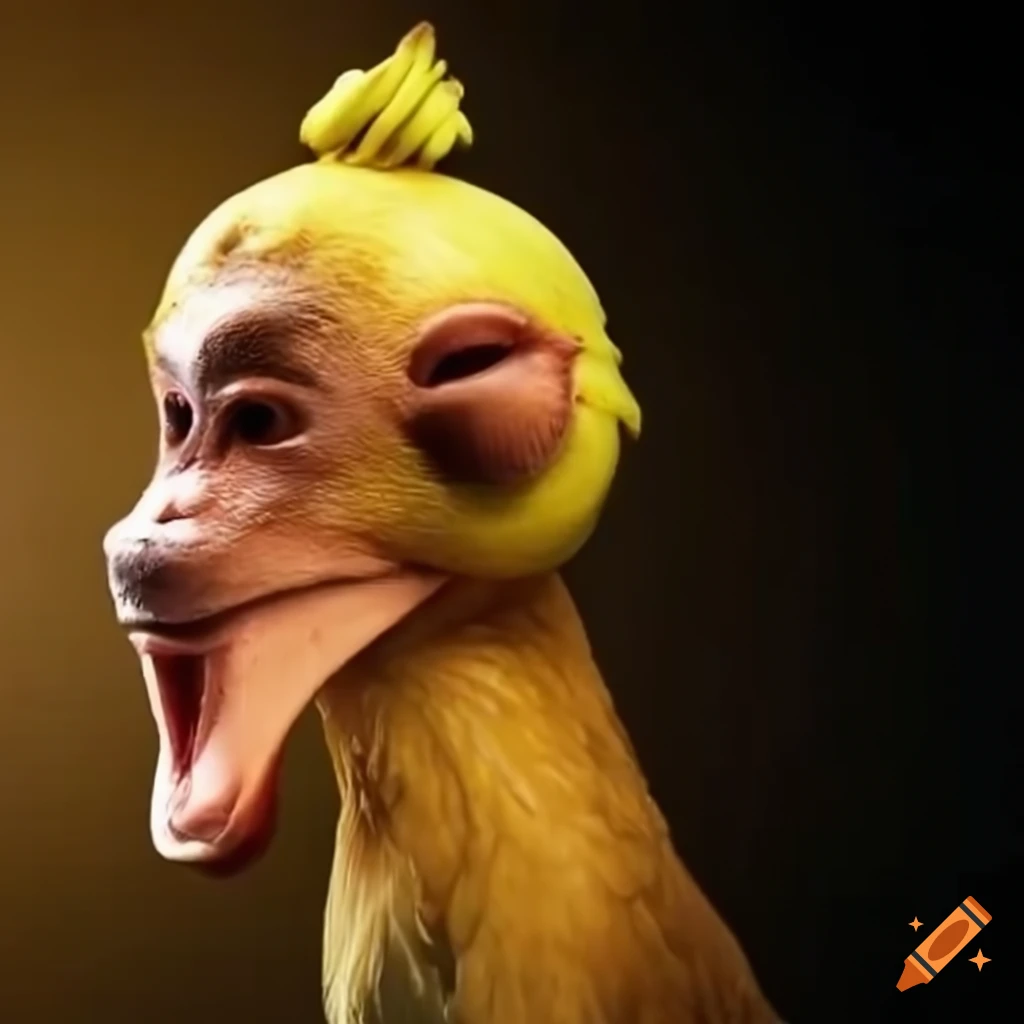 Monkey and chicken having fun with a banana on Craiyon