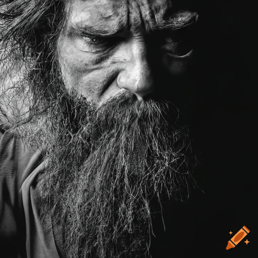 Man with long hair and beard, holding a scratch pad and pencil on Craiyon