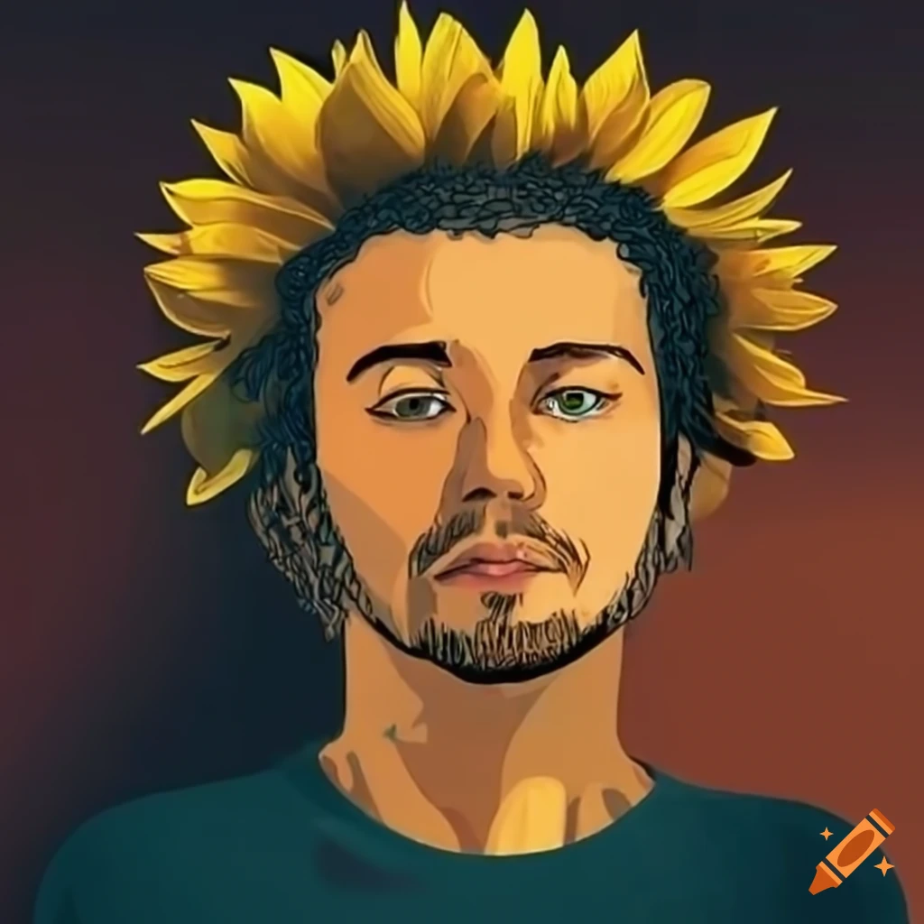 Man with sunflower head