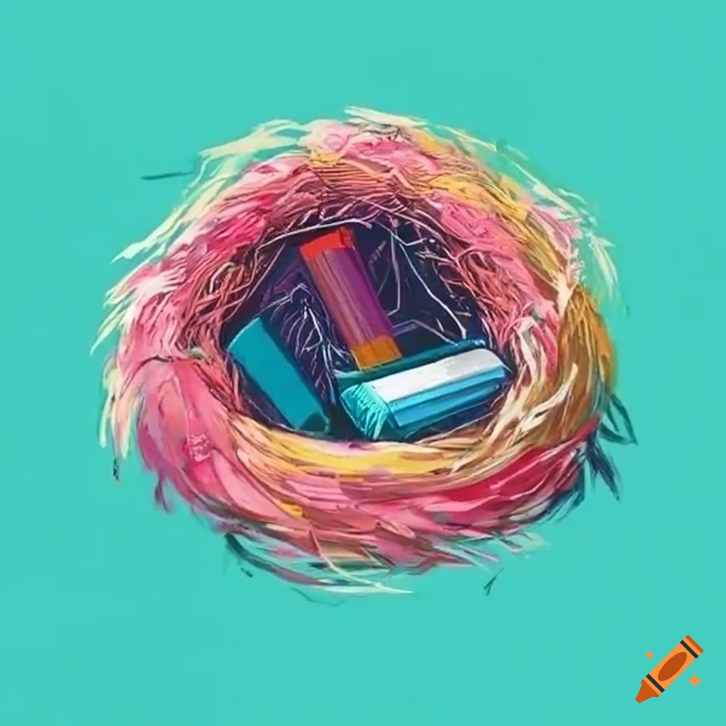 Minimalistic design of books forming a cozy nest-like structure