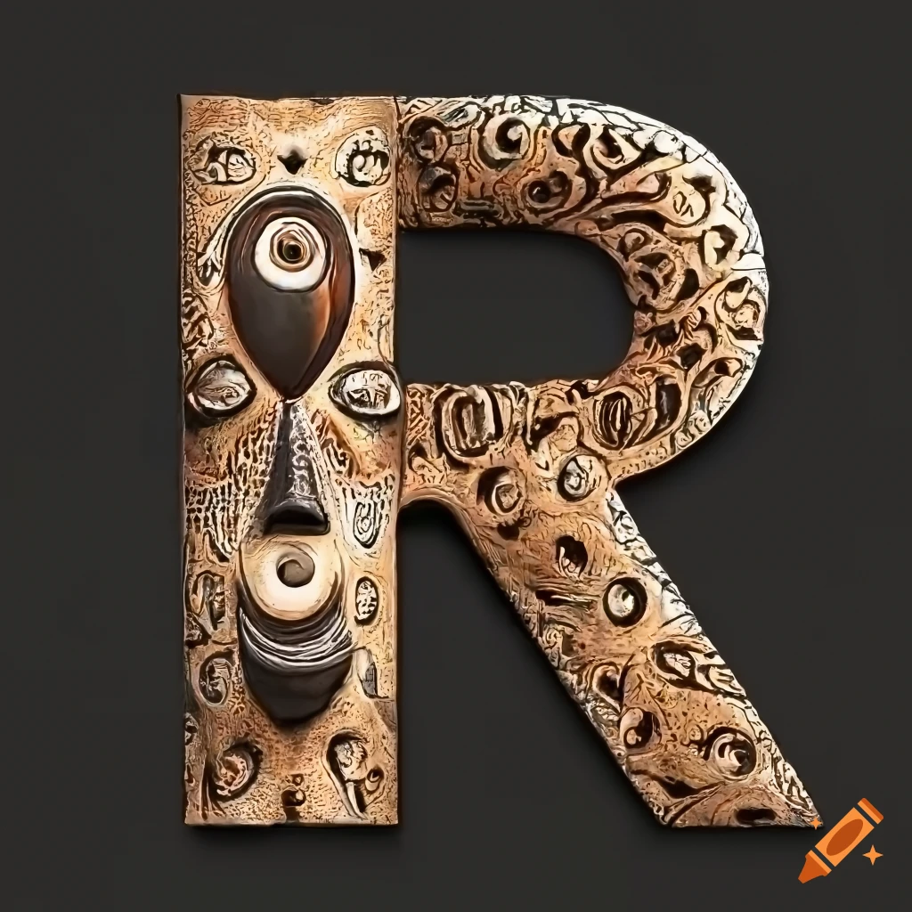 African masks engraved letter R on white background on Craiyon