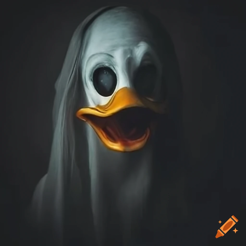 Eerie haunting portrait of person in a Donald Duck mask in a ghostly ...