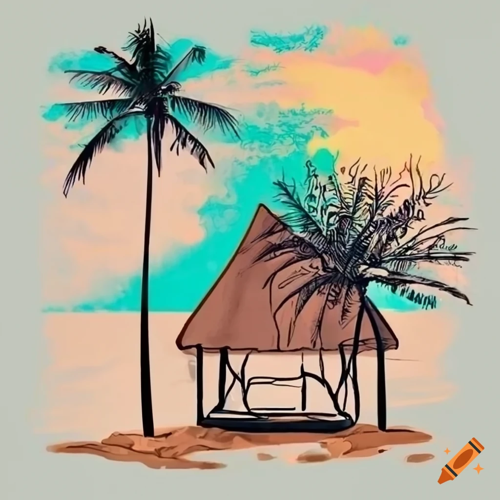 Caribbean island art in one line style