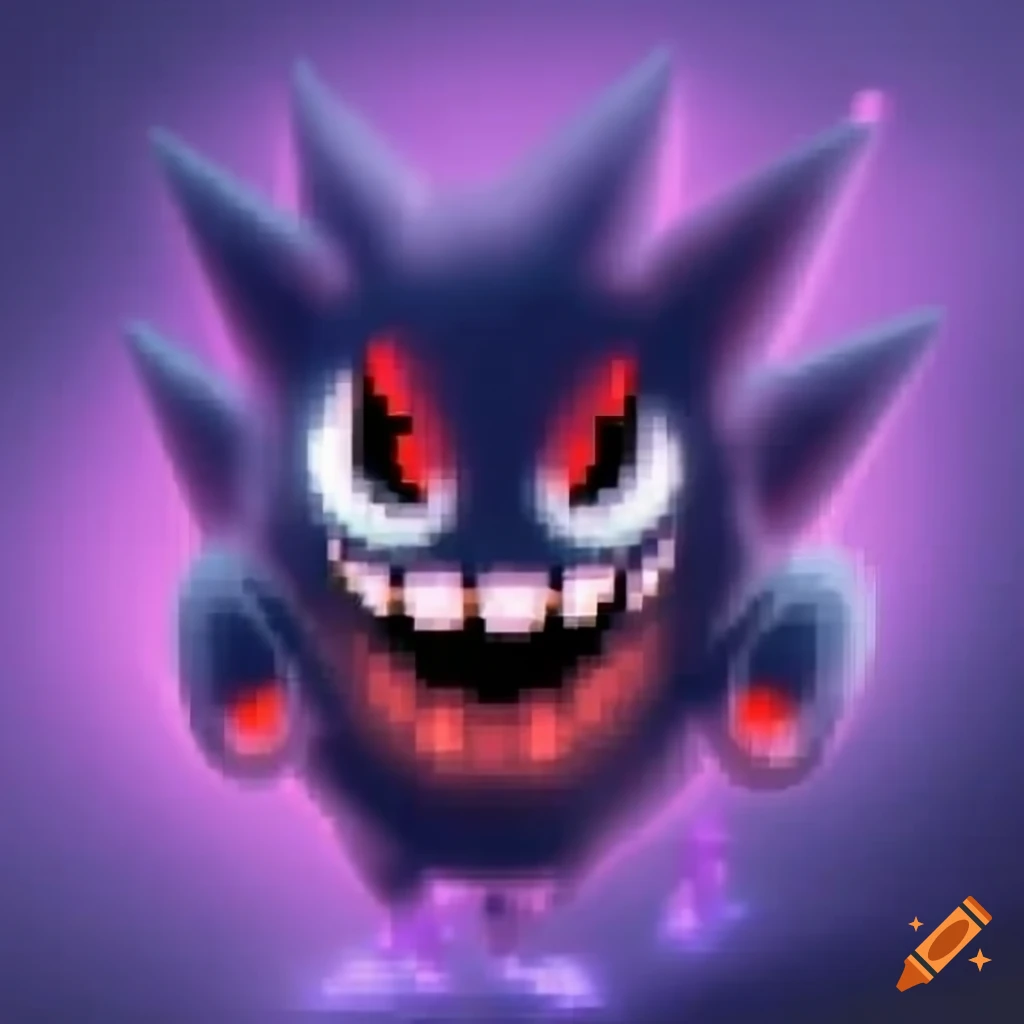 8-bit gengar evolution with a blurred effect on Craiyon