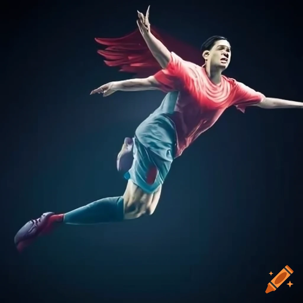 Soccer player with wings in flight