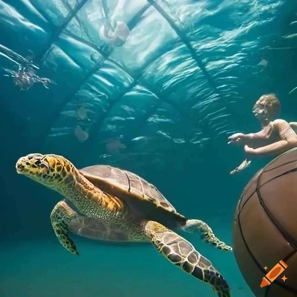 Underwater basketball championship with turtles and carbon sports car ...