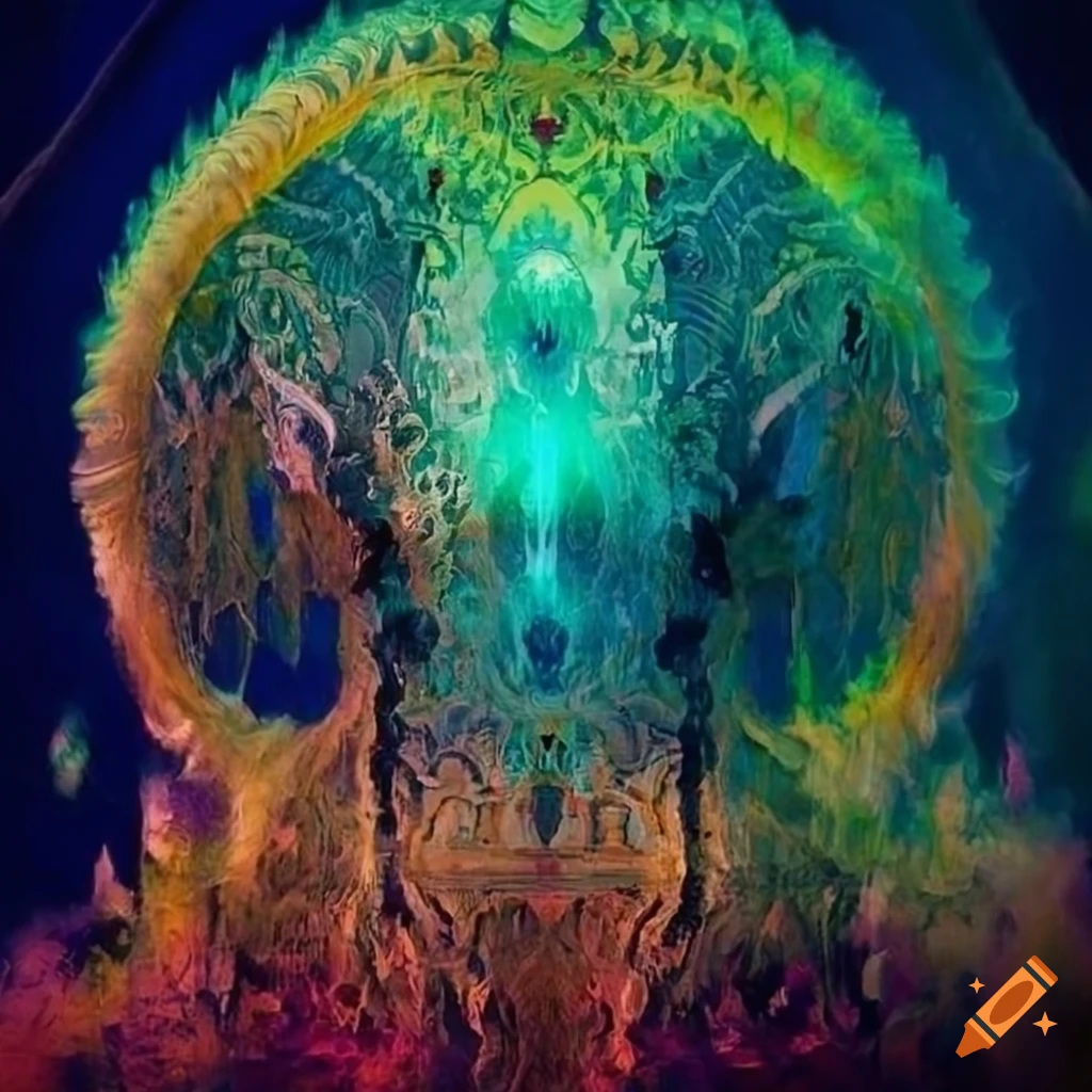 Ancient legends tapestry depicting interconnected life forms in hyper ...