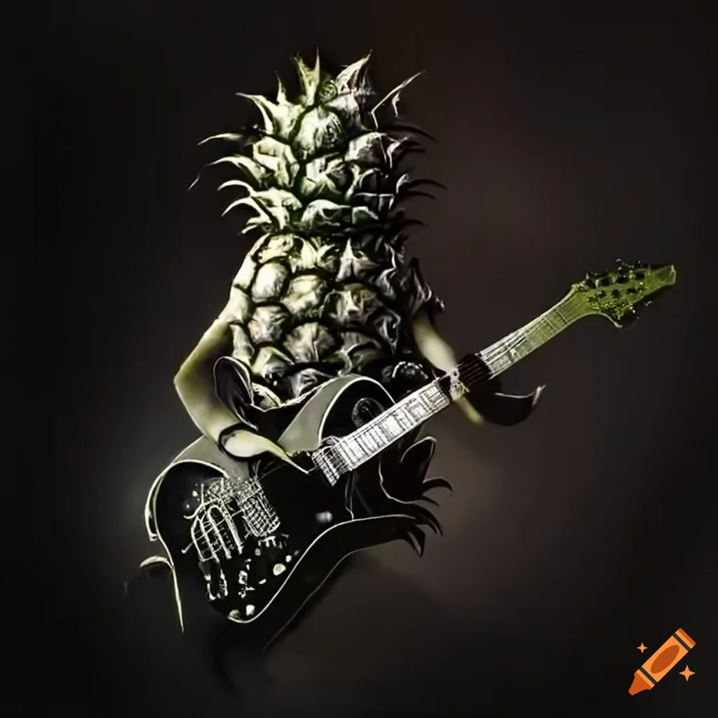 Artistic depiction of a gothic pineapple playing electric guitar on ...