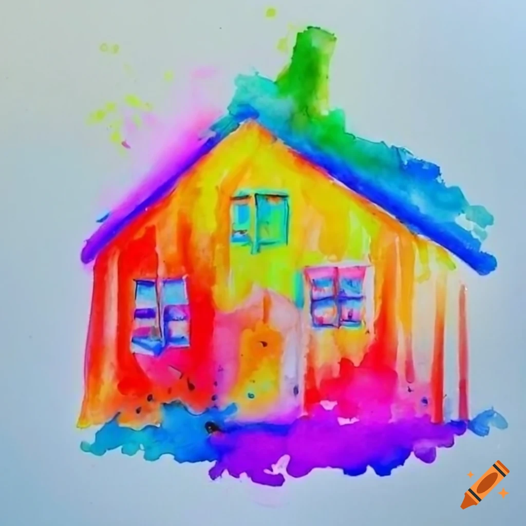 Vivid crayon house drip art with funky colors on Craiyon